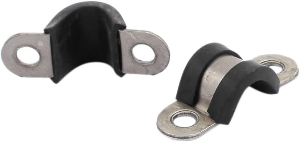 2Pcs 10mm Dia Rubber Lined U Shaped Stainless Steel Hose Pipe Clips ...