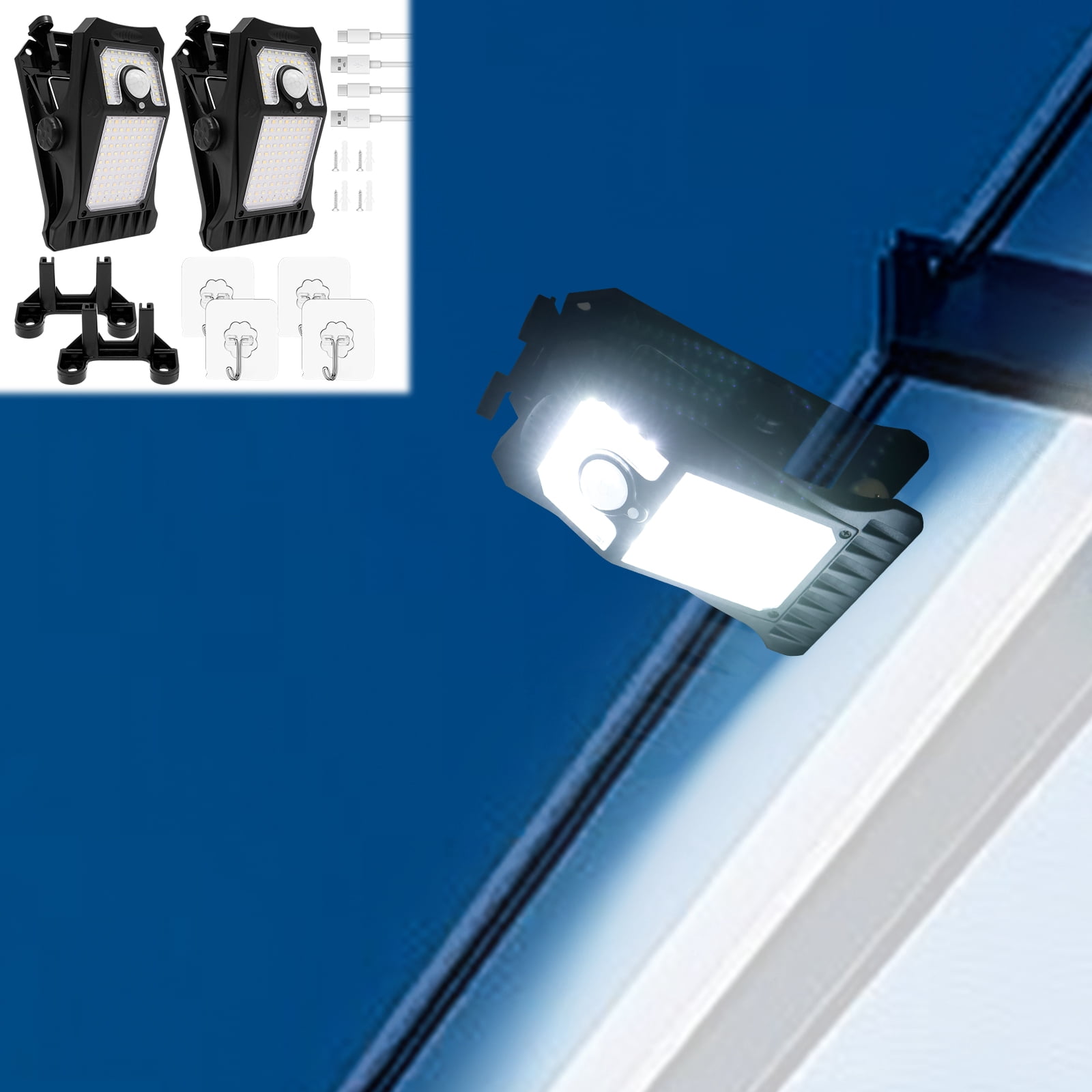 2Pcs 118Leds Solar Lights Outdoor Clip Motion Sensor Lights Security ...