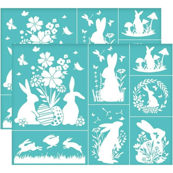 2Pcs 11x8.6 Inch Bunny Easter Self-Adhesive Silk Screen Printing ...