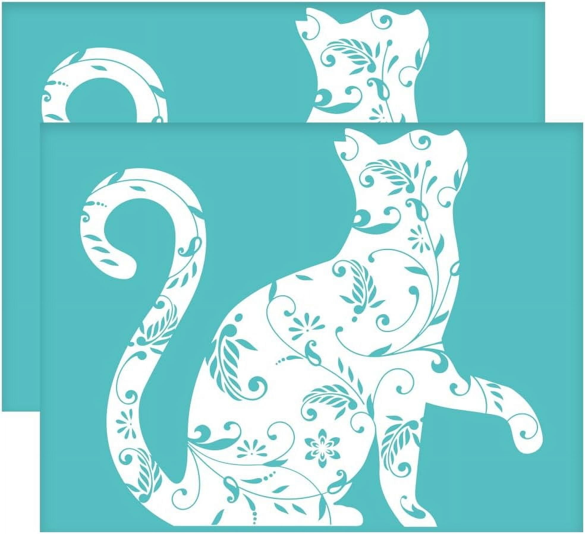 2Pcs 11x8.6 Inch Cat Theme Self-Adhesive Silk Screen Printing Stencil ...