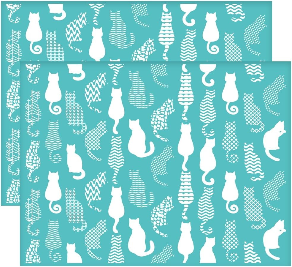 2Pcs 11x8.6 Inch Cat Theme Self-Adhesive Silk Screen Printing Stencil ...