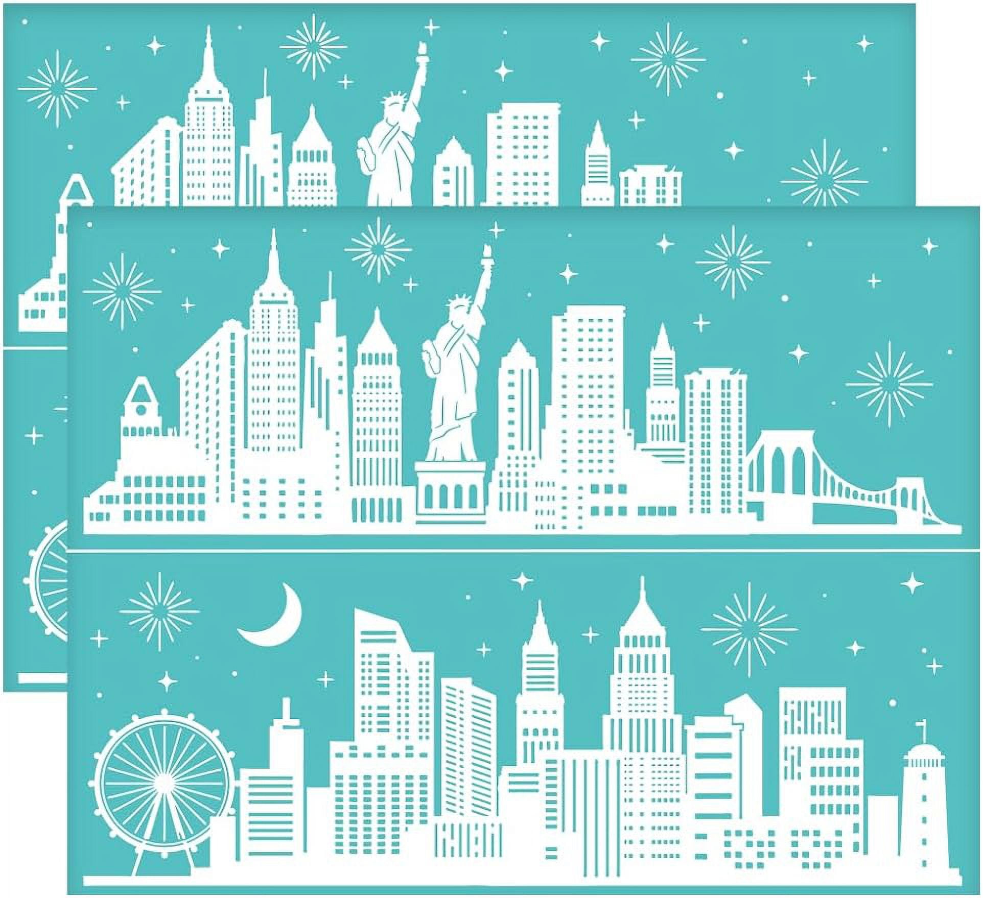 2Pcs 11x8.6 Inch City Building Self-Adhesive Silk Screen Printing ...