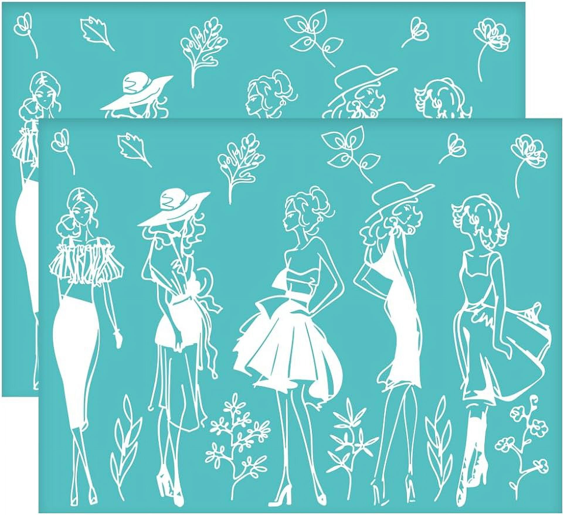 2Pcs 11x8.6 Inch Fashionista Self-Adhesive Silk Screen Printing Stencil ...