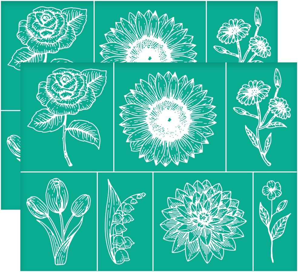 2Pcs 11x8.6 Inch Flower Silk Screen Printing Stencil Self-Adhesive Silk ...