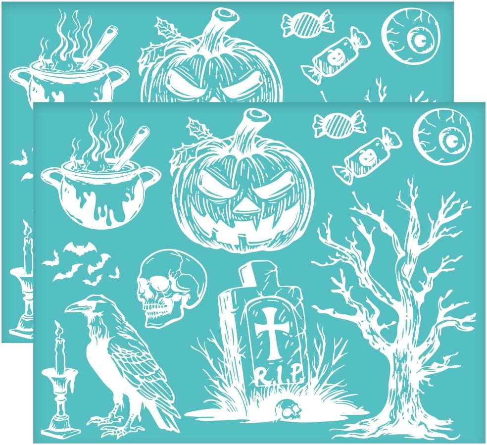 2Pcs 11x8.6 Inch Pumpkin Self-Adhesive Silk Screen Printing Stencil ...