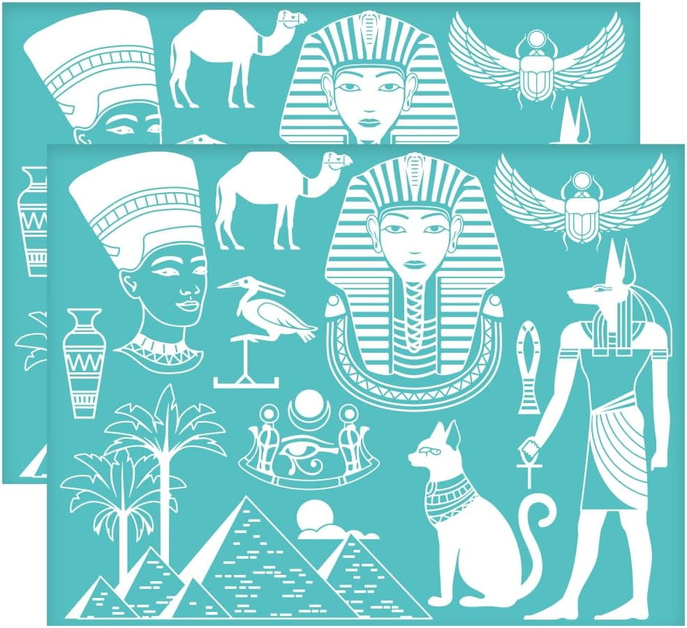 2Pcs 11x8.6 Inch Self-Adhesive Silk Screen Printing Stencil Egyptian Theme Silk Screen Stencil ...