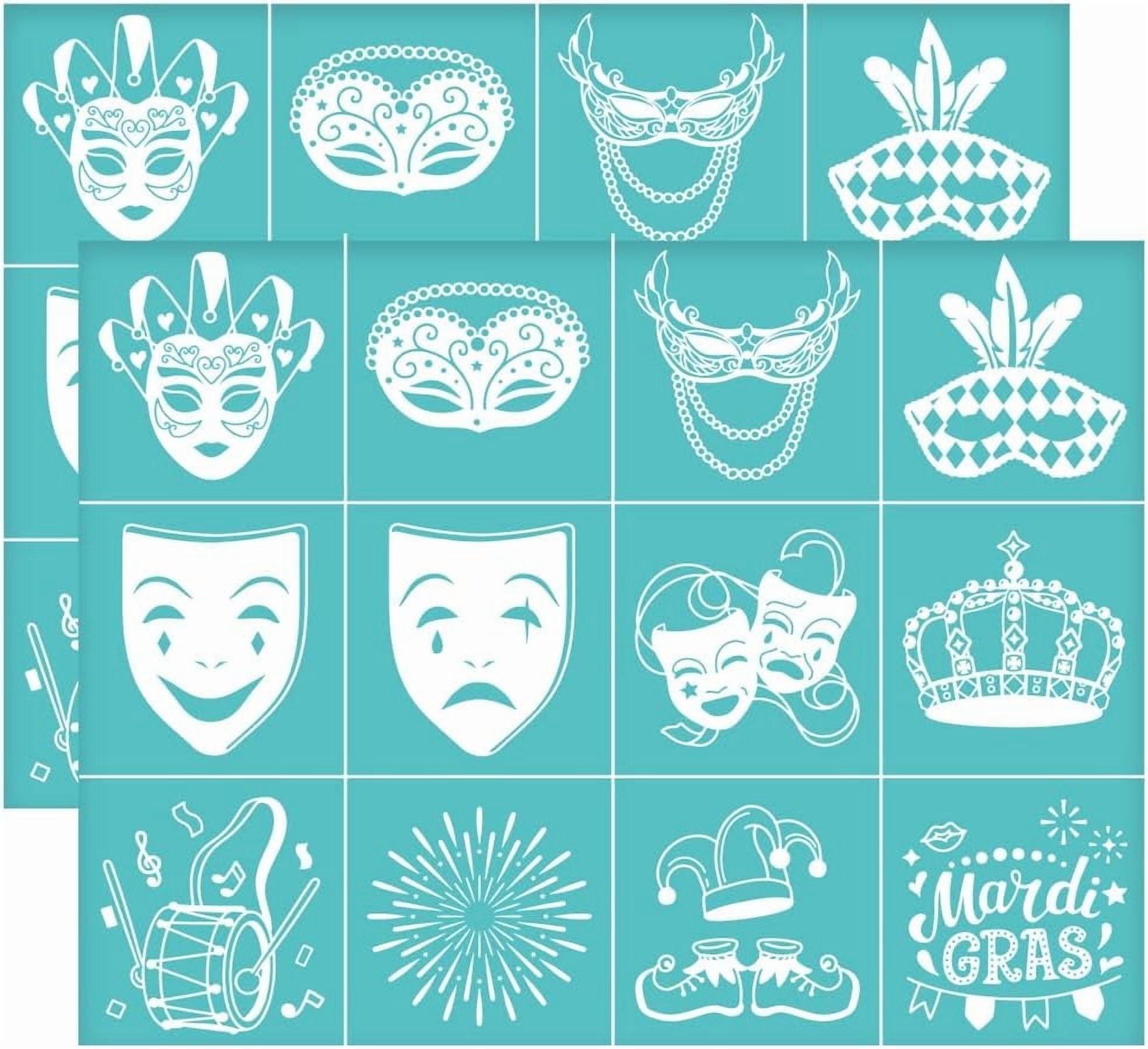 2Pcs 11x8.6 Inch Self-Adhesive Silk Screen Printing Stencil Mardi Gras ...