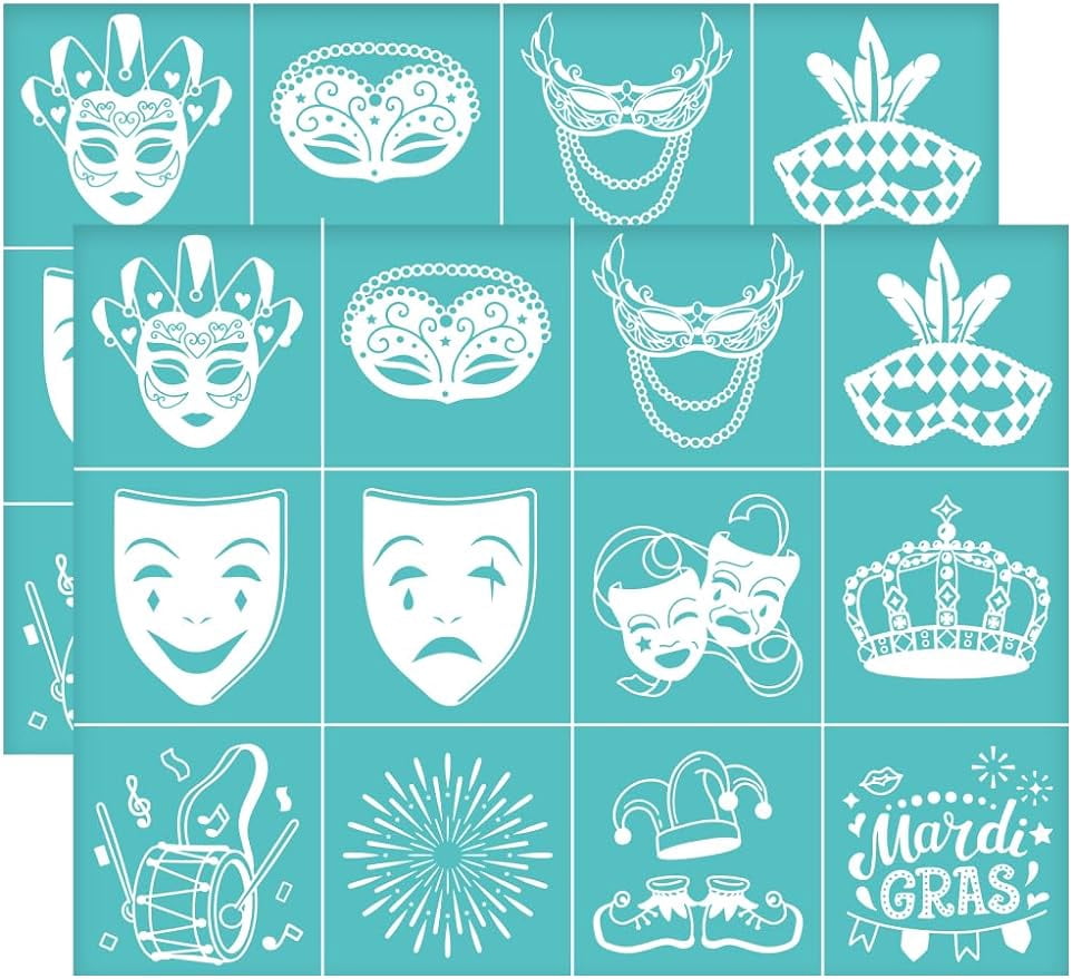 2Pcs 11x8.6 Inch Self-Adhesive Silk Screen Printing Stencil Mardi Gras ...
