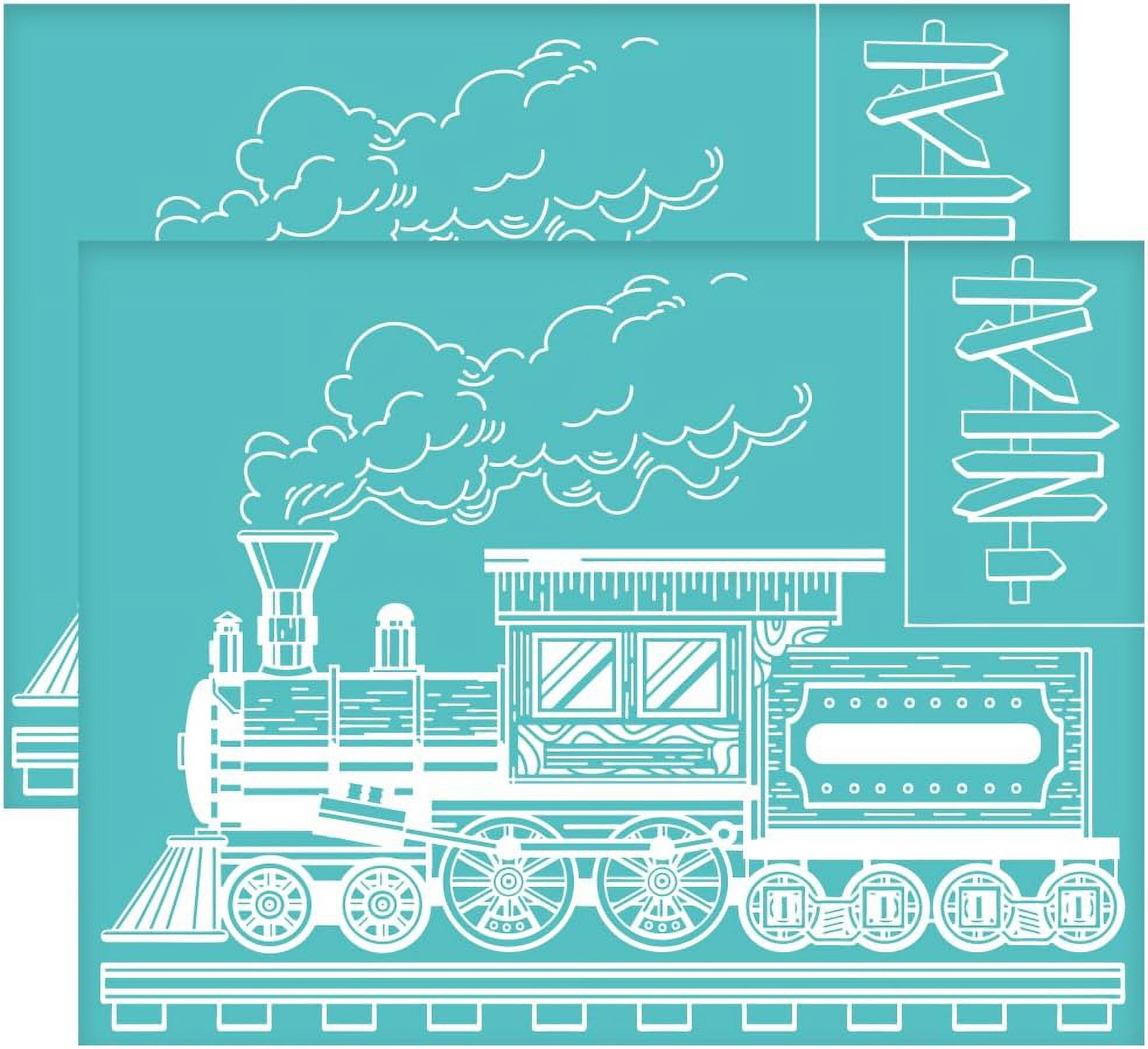 2Pcs 11x8.6 Inch Steam Train Self-Adhesive Silk Screen Printing Stencil ...