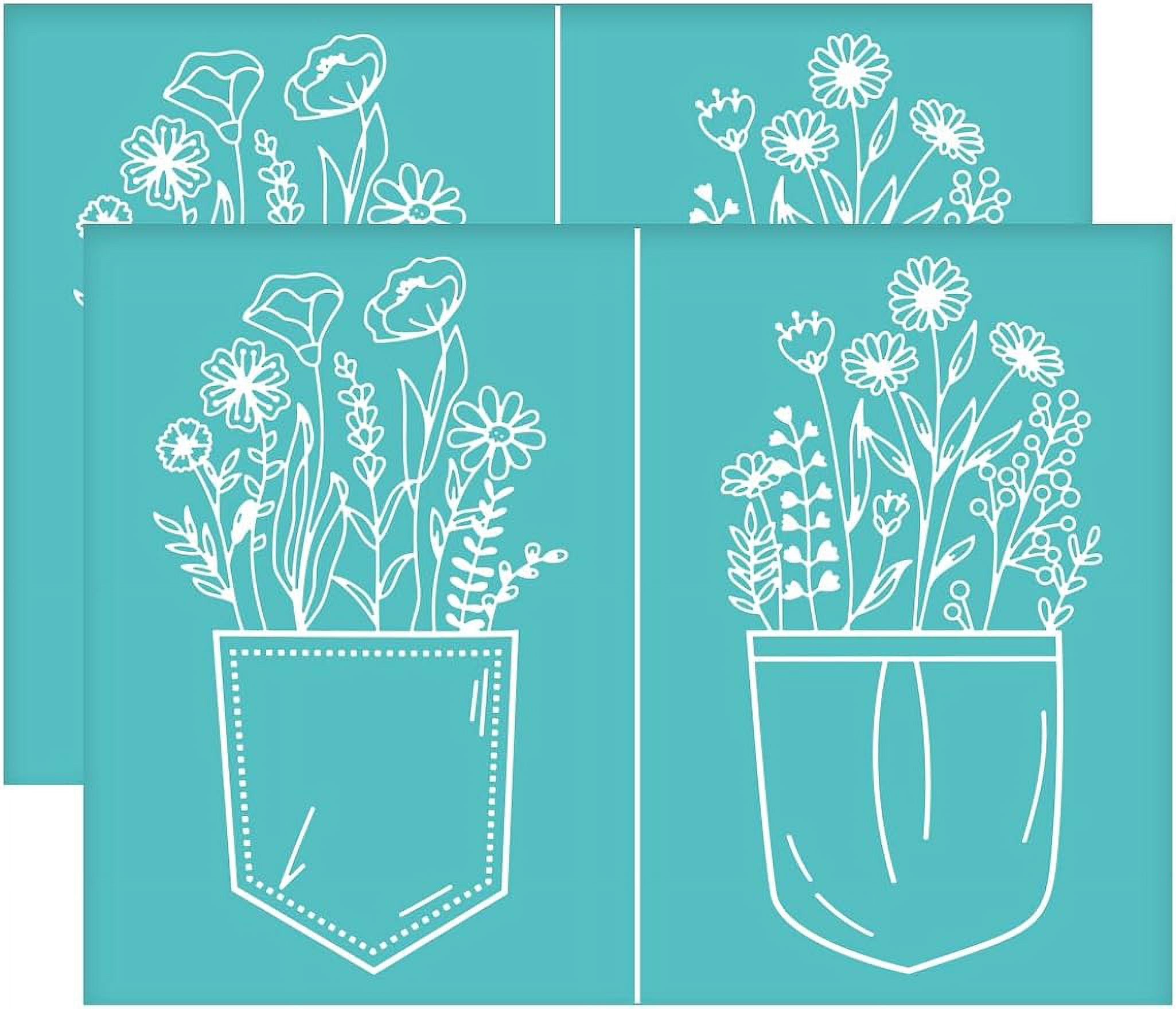 2Pcs 11x8.6 Inch Wildflower Self-Adhesive Silk Screen Printing Stencil ...