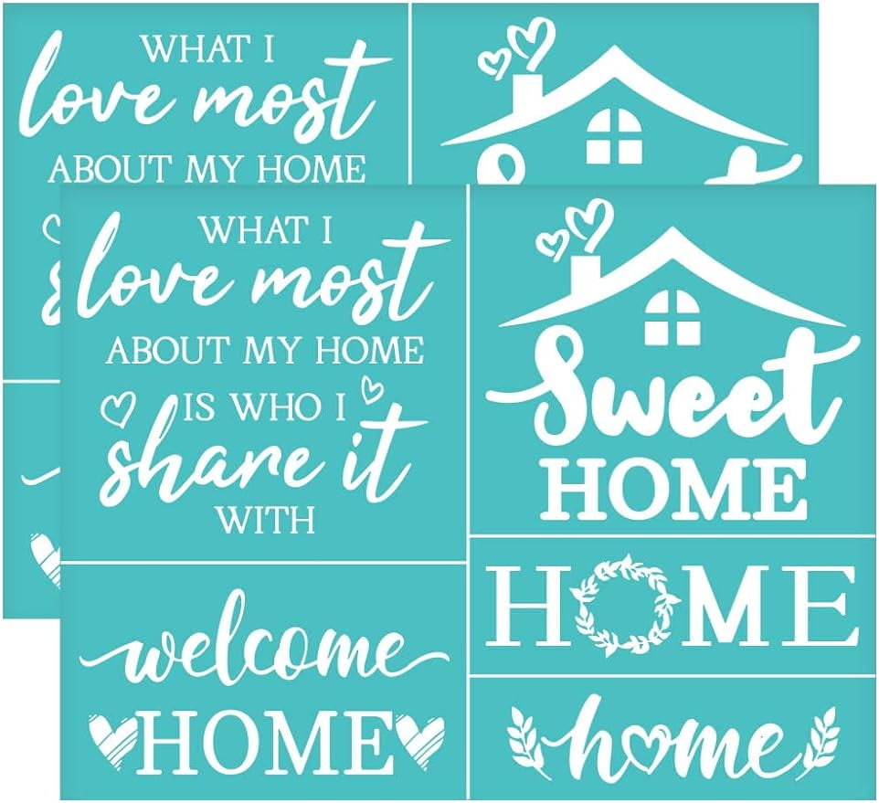 2Pcs 11x8.6 Inch Word Pattern Self-Adhesive Silk Screen Printing Stencil Welcome Home Silk ...