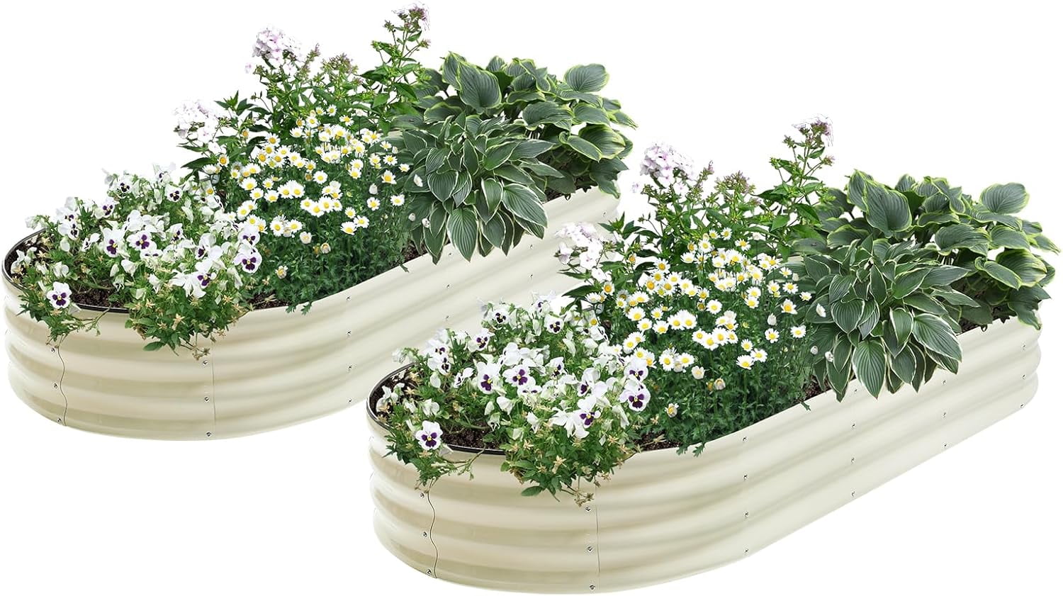 2Pcs 12" Tall White Oval Galvanized Steel Raised Garden Bed - 7x3ft ...