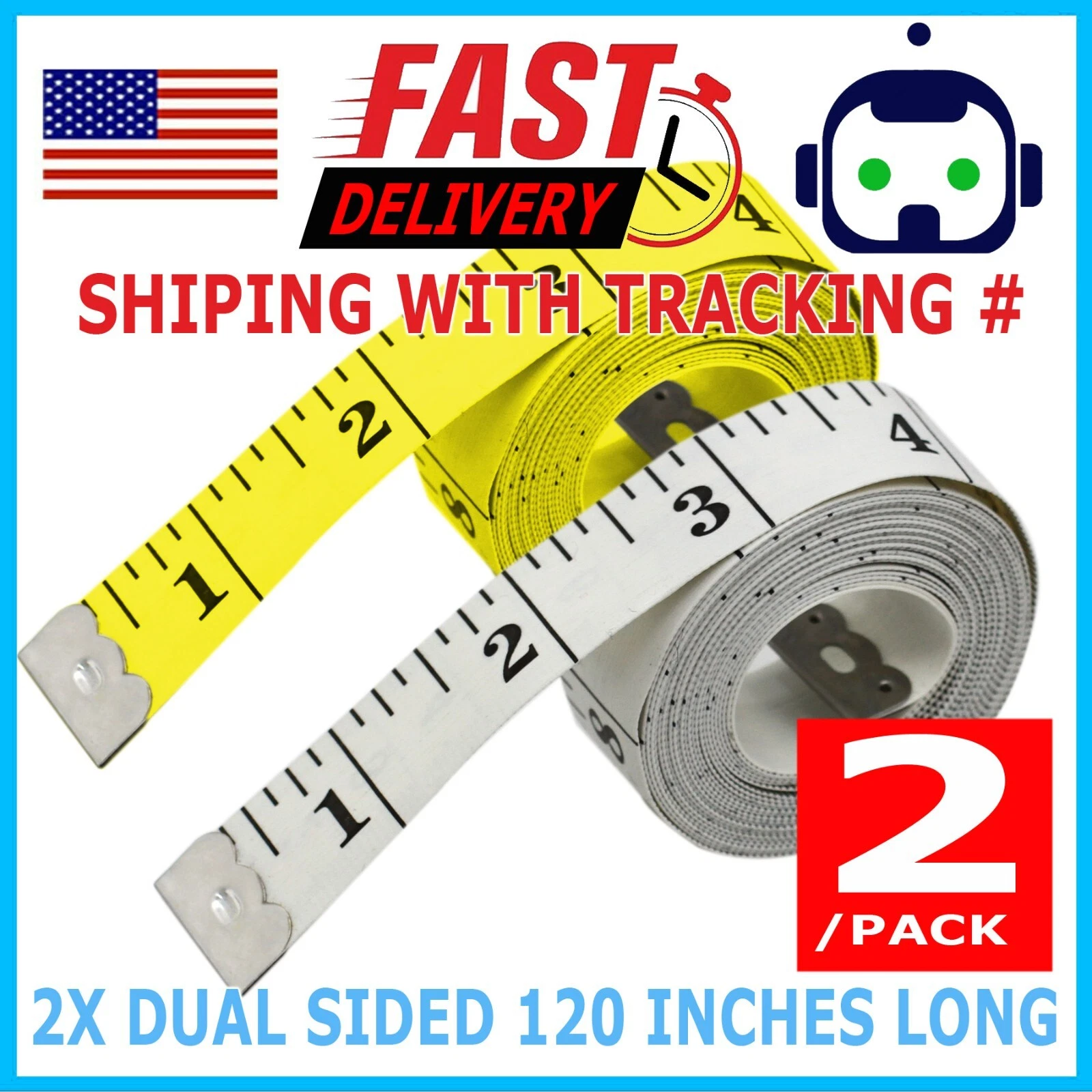 2Pcs 120" Body Measuring Ruler Sewing Cloth Tailor Tape Measure ...