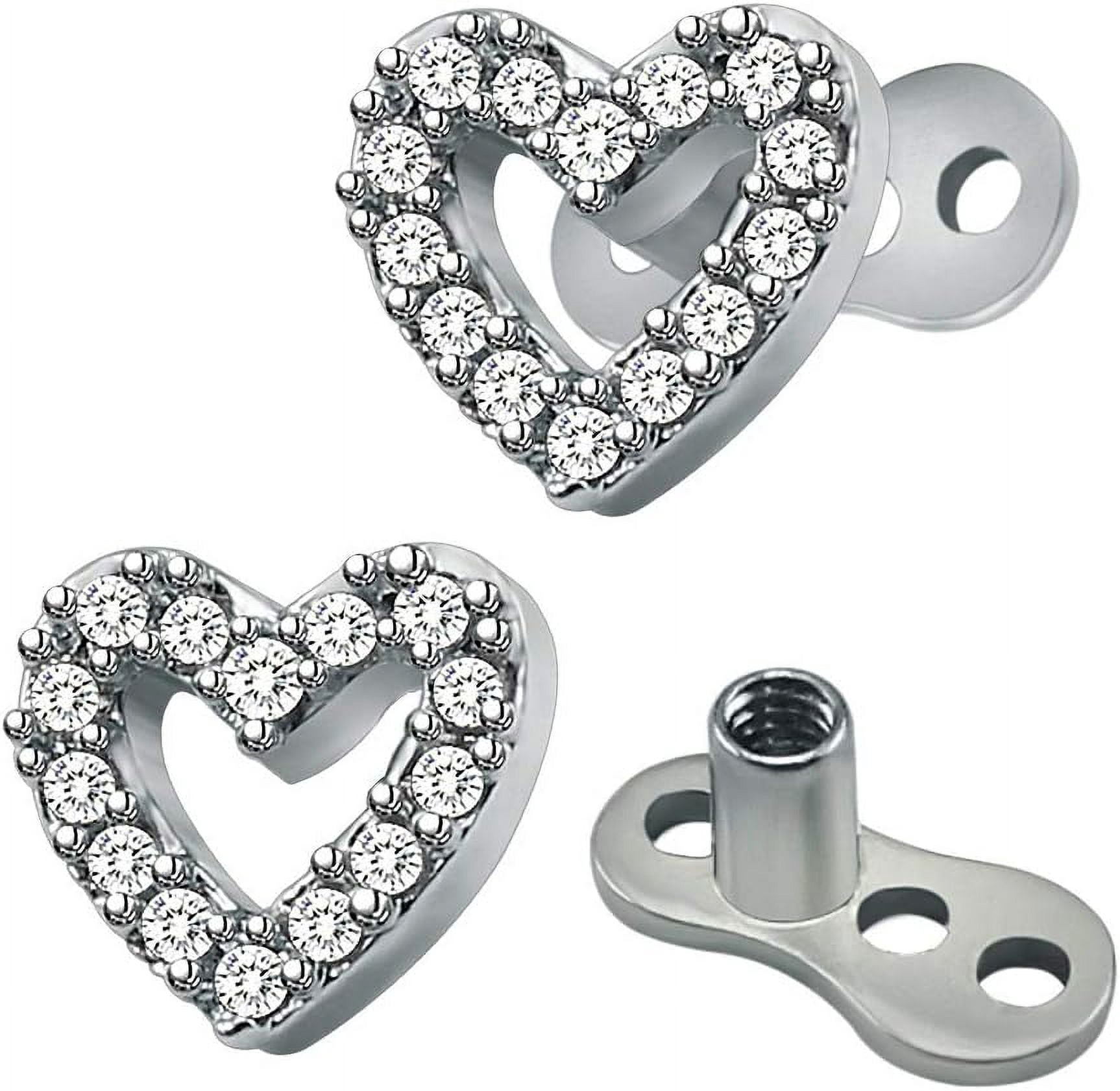 2Pcs 14G Cubic Zirconia Dermal Anchor Tops and Base Surgical Steel ...