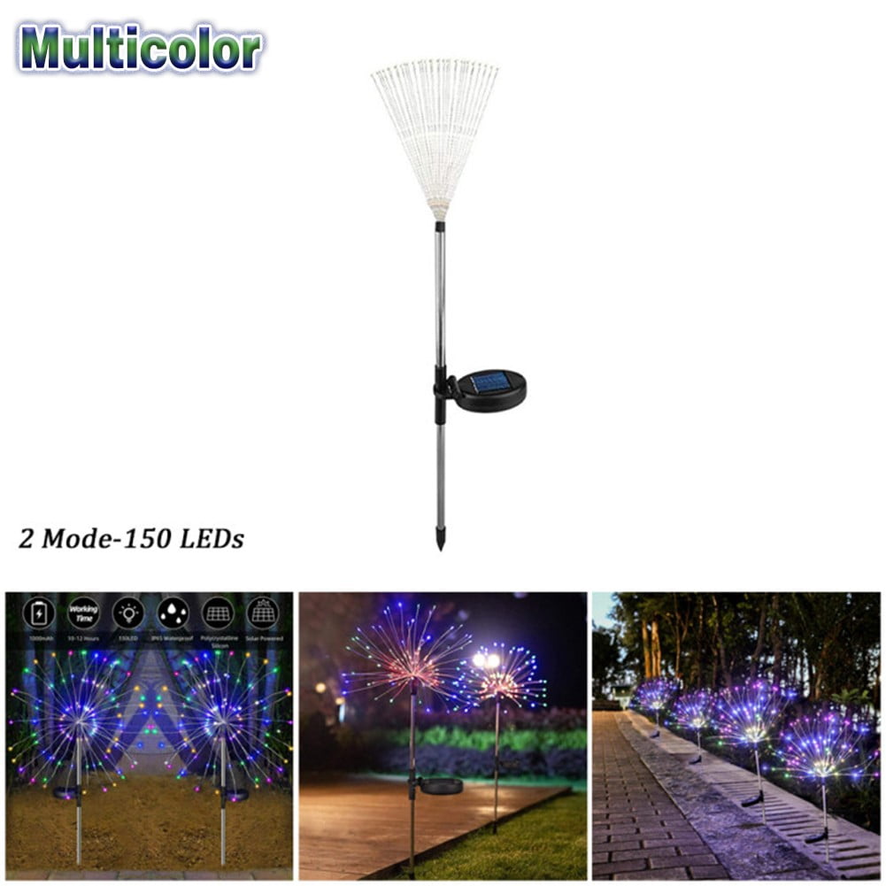 2Pcs 150 LED Solar Powered Firework Starburst Stake Light Warm White ...