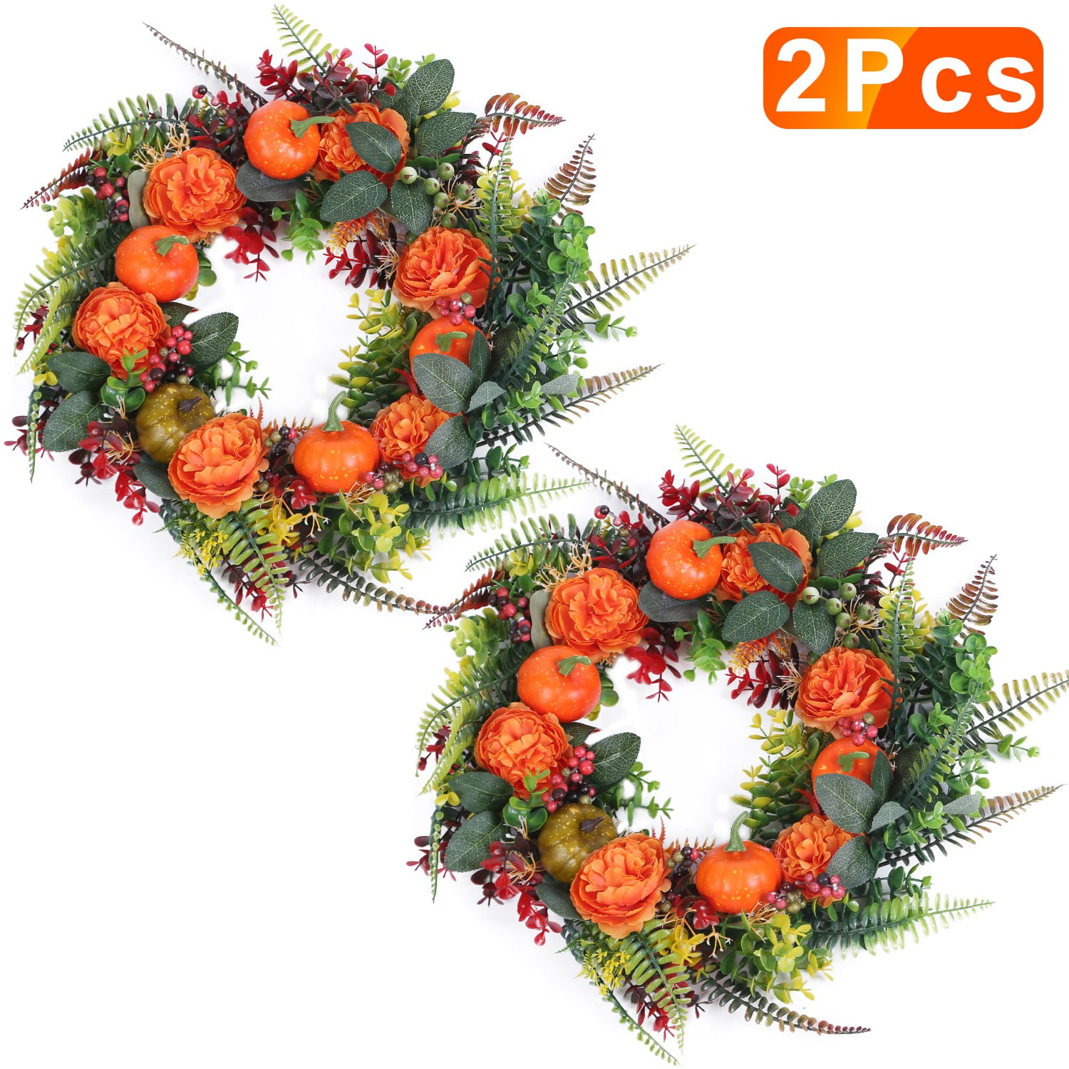 2Pcs 17.71IN Fall Wreaths Decorations Autumn Wreath Pumpkin Mixed ...