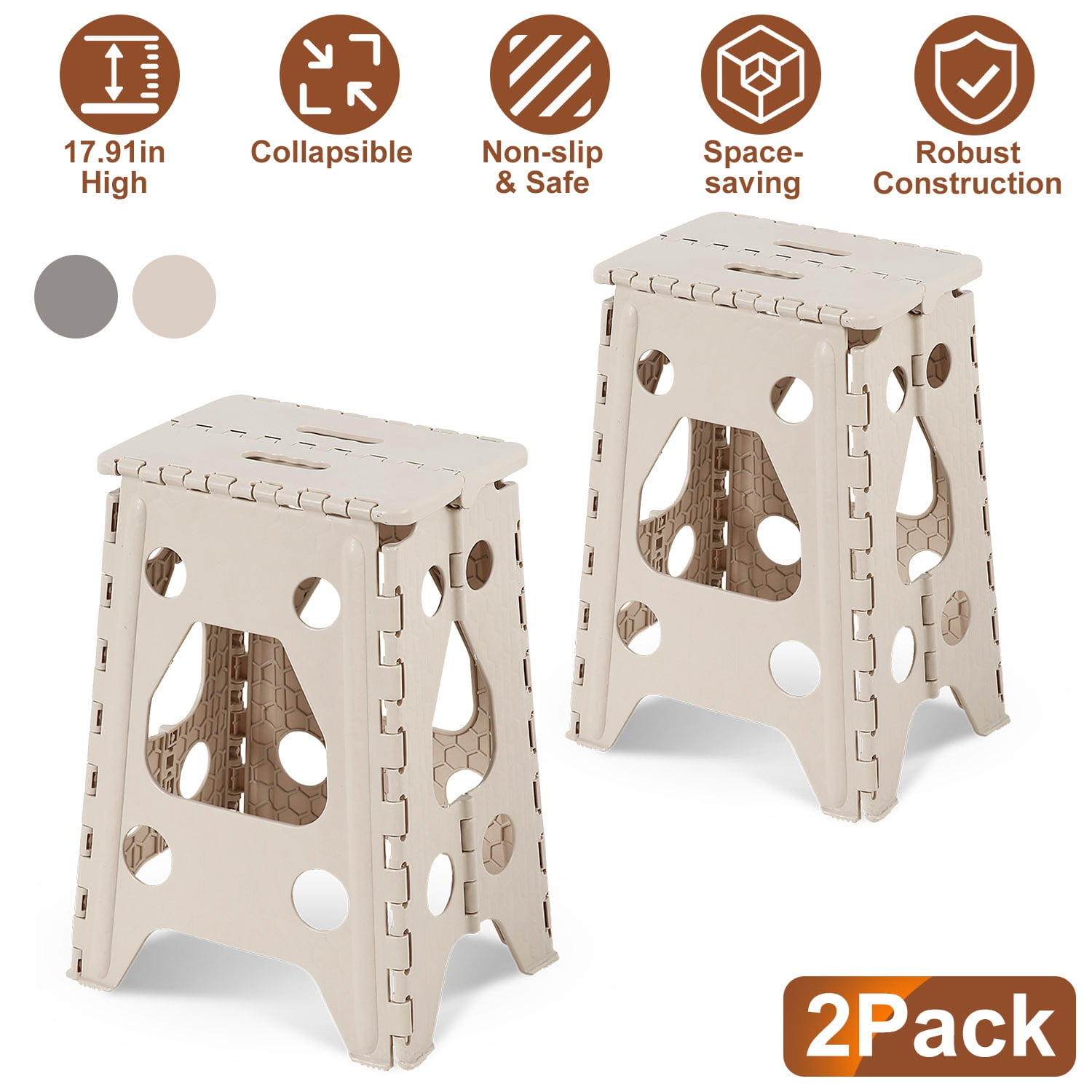 2Pcs 17.91In Folding High Step Stool, Lightweight Plastic Stepping ...