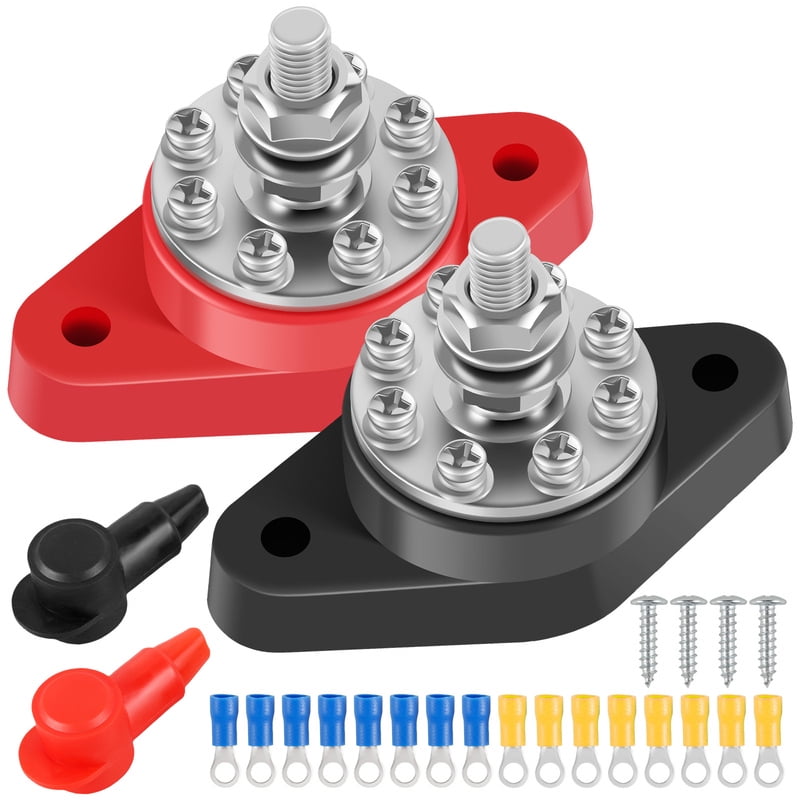 2Pcs 180A 48V Bus Bar Terminal Block with 16 Wiring Terminals Power Distribution Blocks Nickel ...