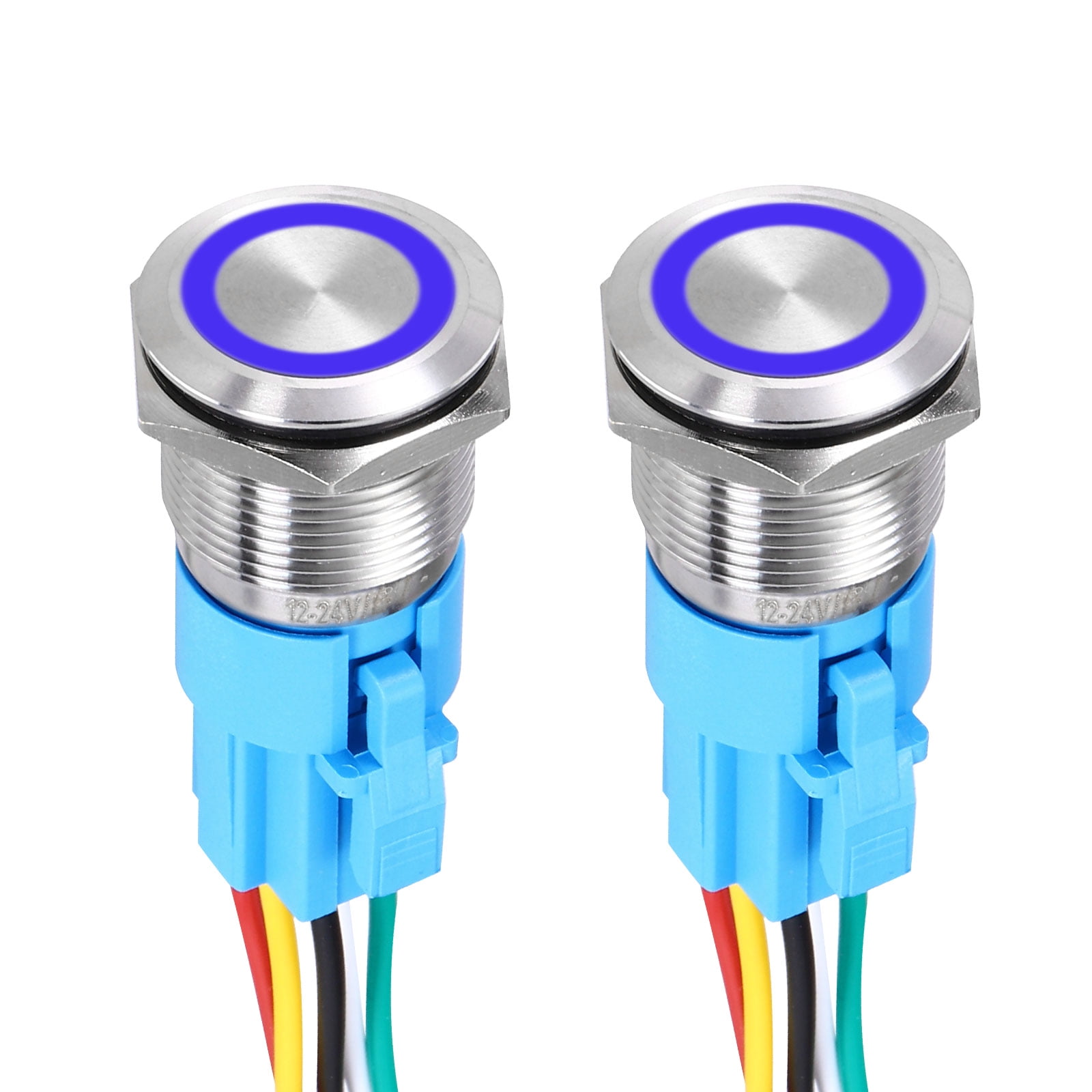 2Pcs 19mm Push Button Switch, IP65 1NO1NC 12-24V 5A Momentary Latching ...