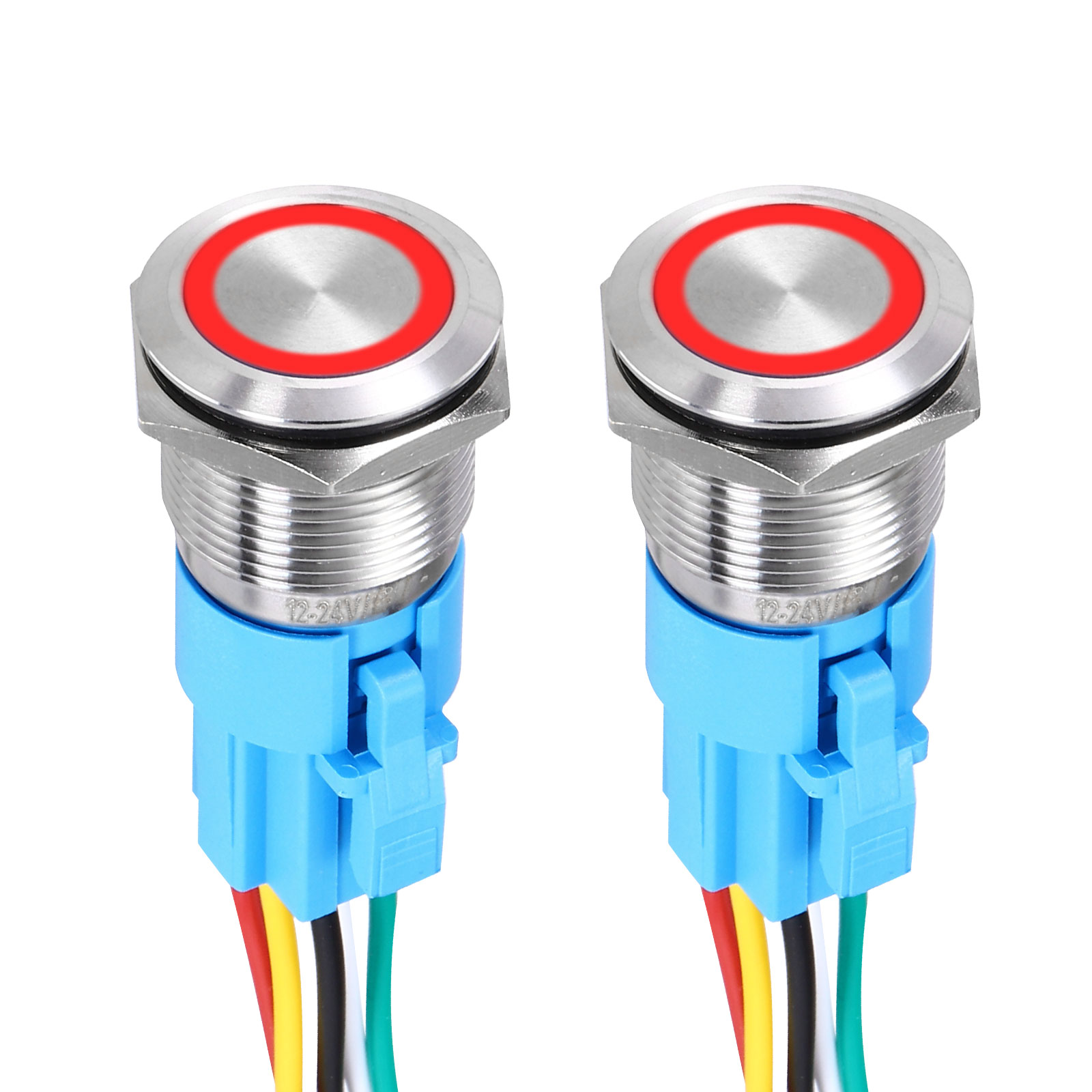 2Pcs 19mm Push Button Switch, IP65 1NO1NC 12-24V 5A Momentary Latching ...