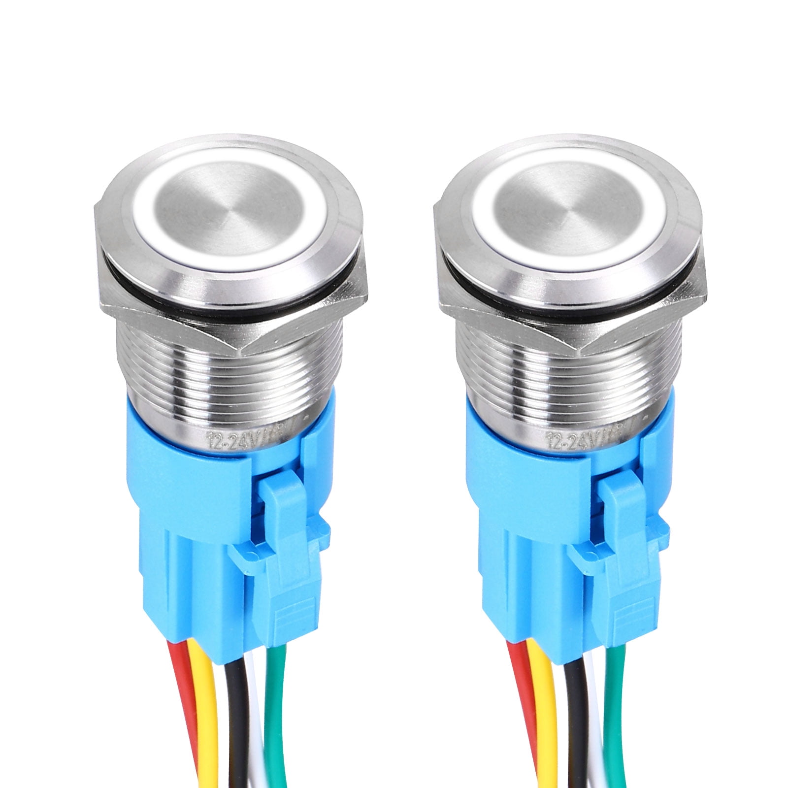 2Pcs 19mm Push Button Switch, IP65 1NO1NC 12-24V 5A Momentary Latching ...