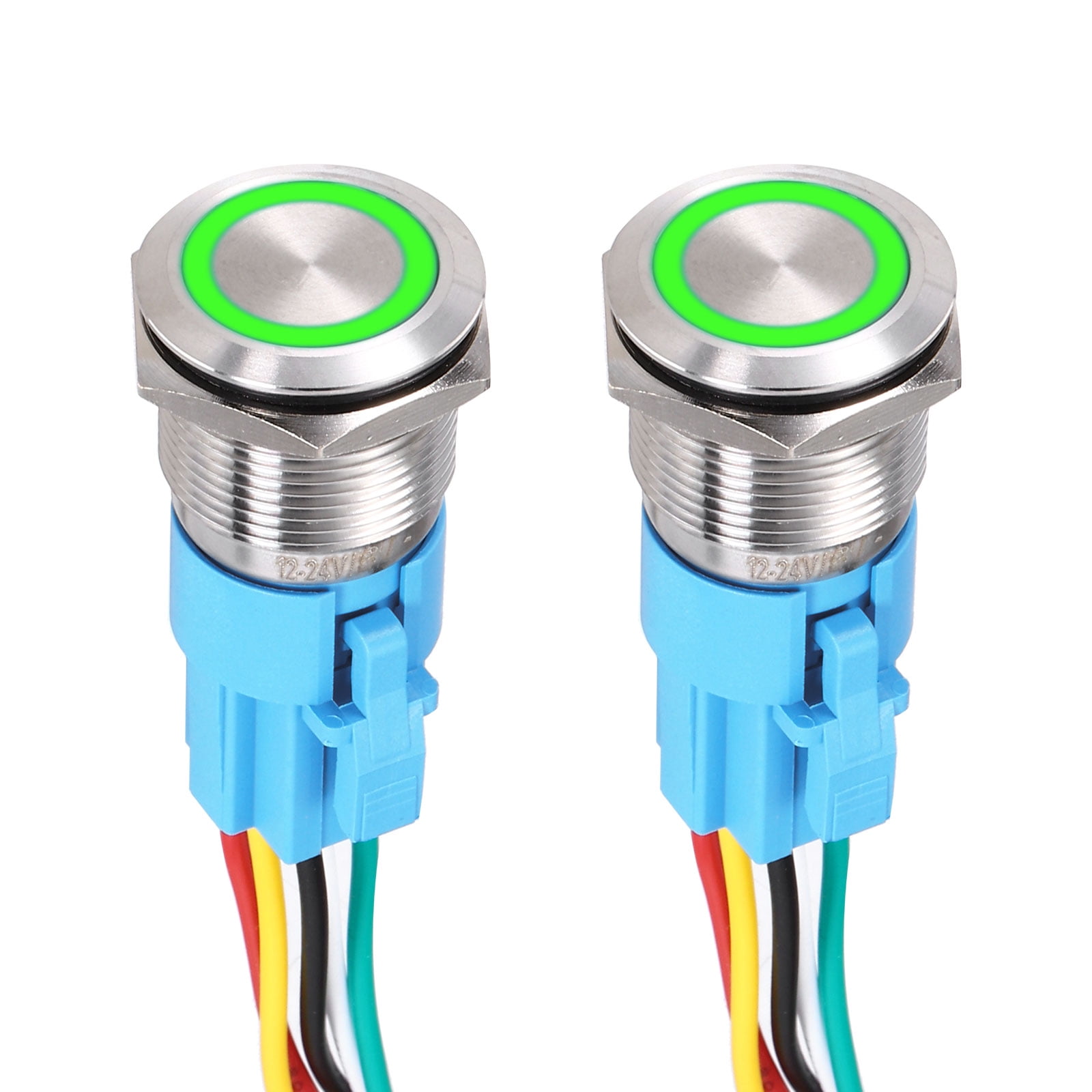 2Pcs 19mm Push Button Switch, IP65 1NO1NC 12-24V 5A Momentary Latching Push Button Starter Light ...