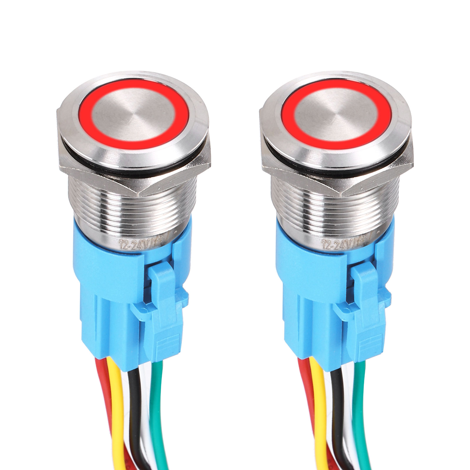 2Pcs 19mm Push Button Switch, IP65 1NO1NC 12-24V 5A Momentary Latching ...