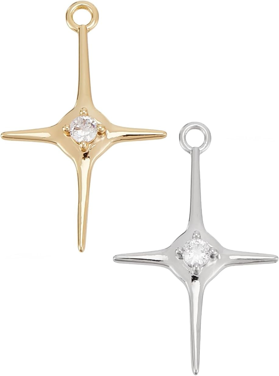 2Pcs 2 Colors 14K Brass Micro Pave Cubic Zirconia Pendants Dangle ...