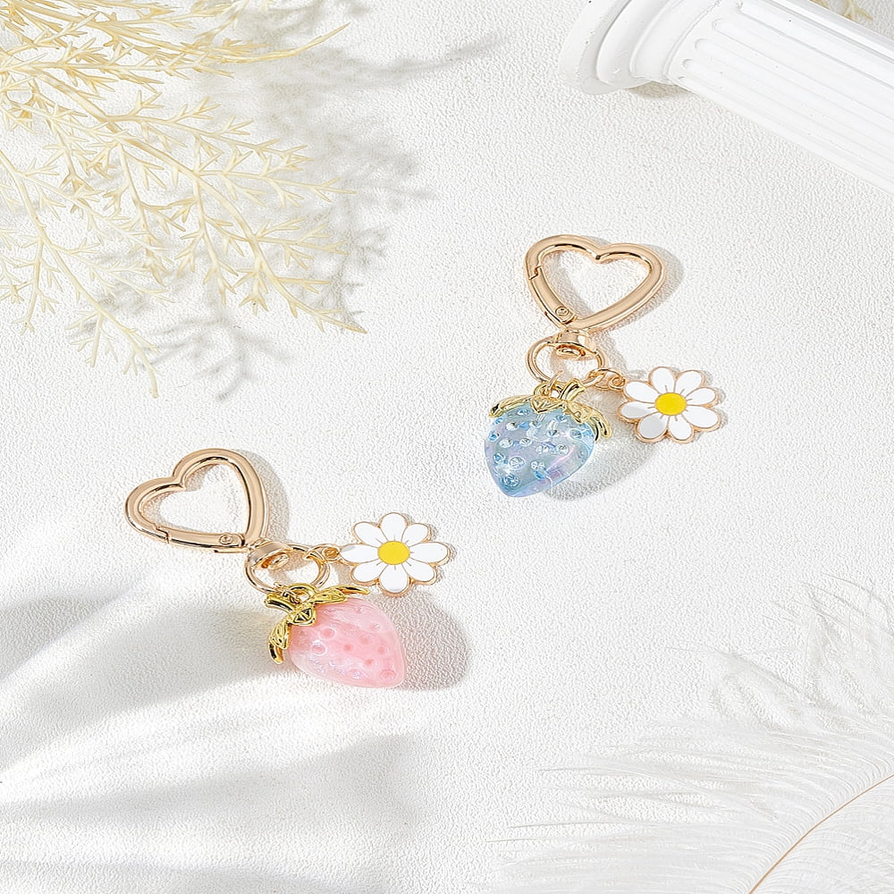 2Pcs 2 Colors Acrylic Strawberry Pendant Decorations with Heart Zinc ...