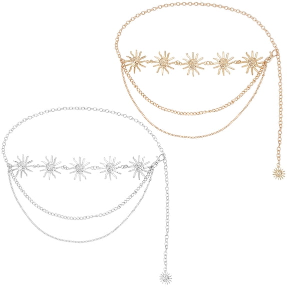 2Pcs 2 Colors Alloy Iron Sun Link Chain Belts Layer Waist Chains for ...