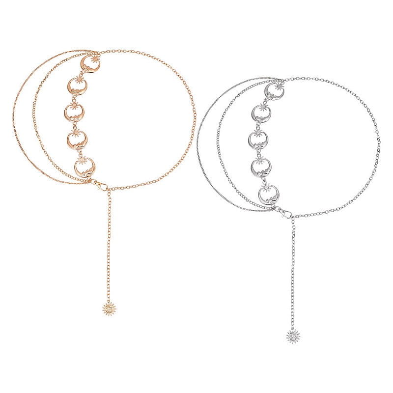 2Pcs 2 Colors Alloy Moon & Sun Link Chain Belts Layer Tassel Waist Belt ...