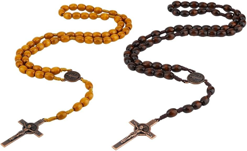 2Pcs 2 Colors Alloy Religion Crucifix Cross Pendant Necklaces Set Wood ...