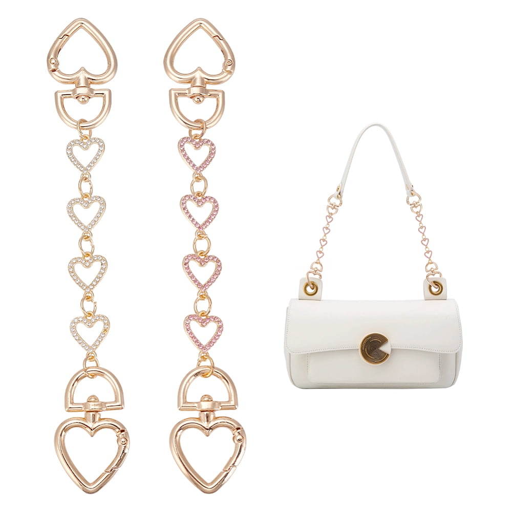 2Pcs 2 Colors Alloy Rhinestone Heart Link Chain Bag Extension Chains ...