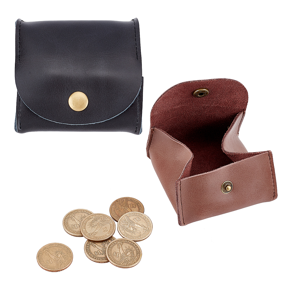 2Pcs 2 Colors Cowhide Leather Change Purse with Snap Button Rectangle ...