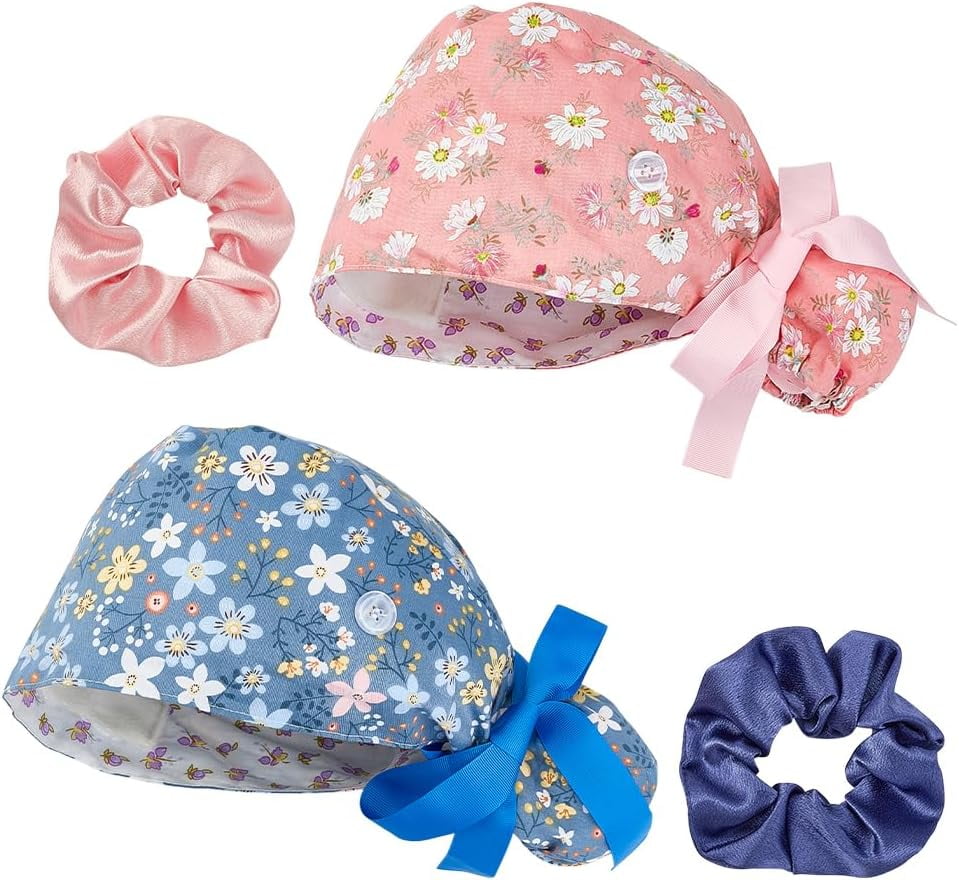 2Pcs 2 Colors Cute Cartoon Adjustable Cotton Surgical Cap with 2Pcs 2 ...
