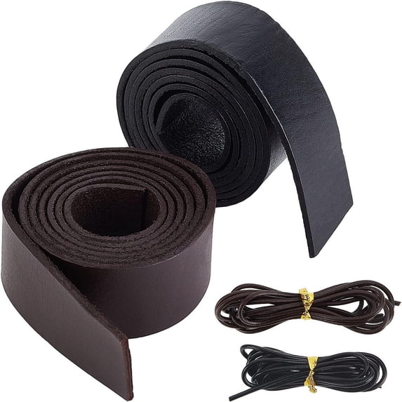2Pcs 2 Colors Flat Leather Jewelry Cords with 2M 2 Colors Round Cowhide ...