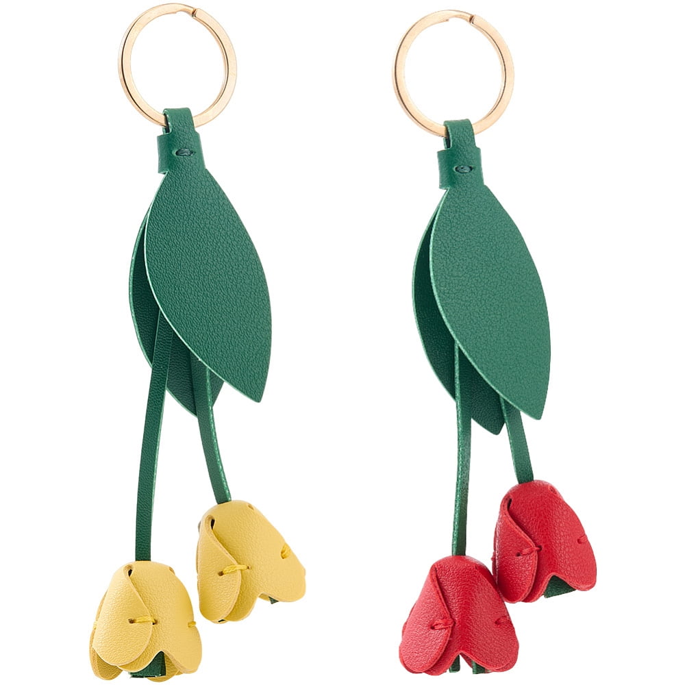 2Pcs 2 Colors Imitation Leather Key Hanging Decoration with Alloy Ring ...