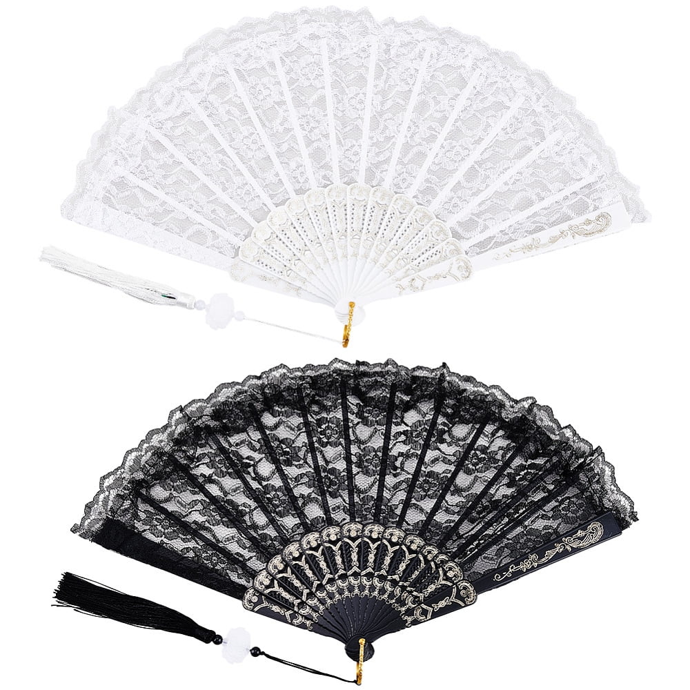 2Pcs 2 Colors Plastic & Cloth Folding Fans for Party Wedding Dancing ...