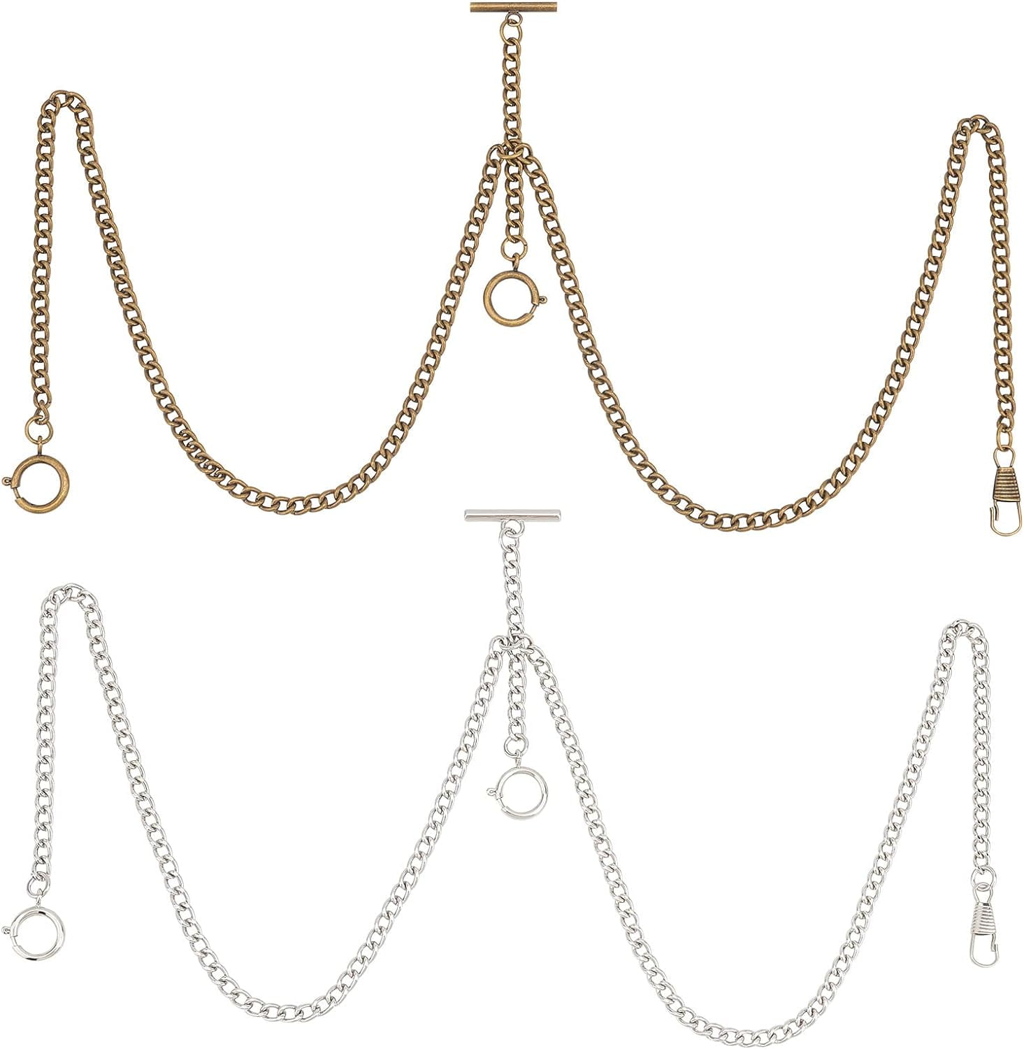 2Pcs 2 Colors Pocket Watch Chain Vintage Heavy Duty Pocket Chain with ...
