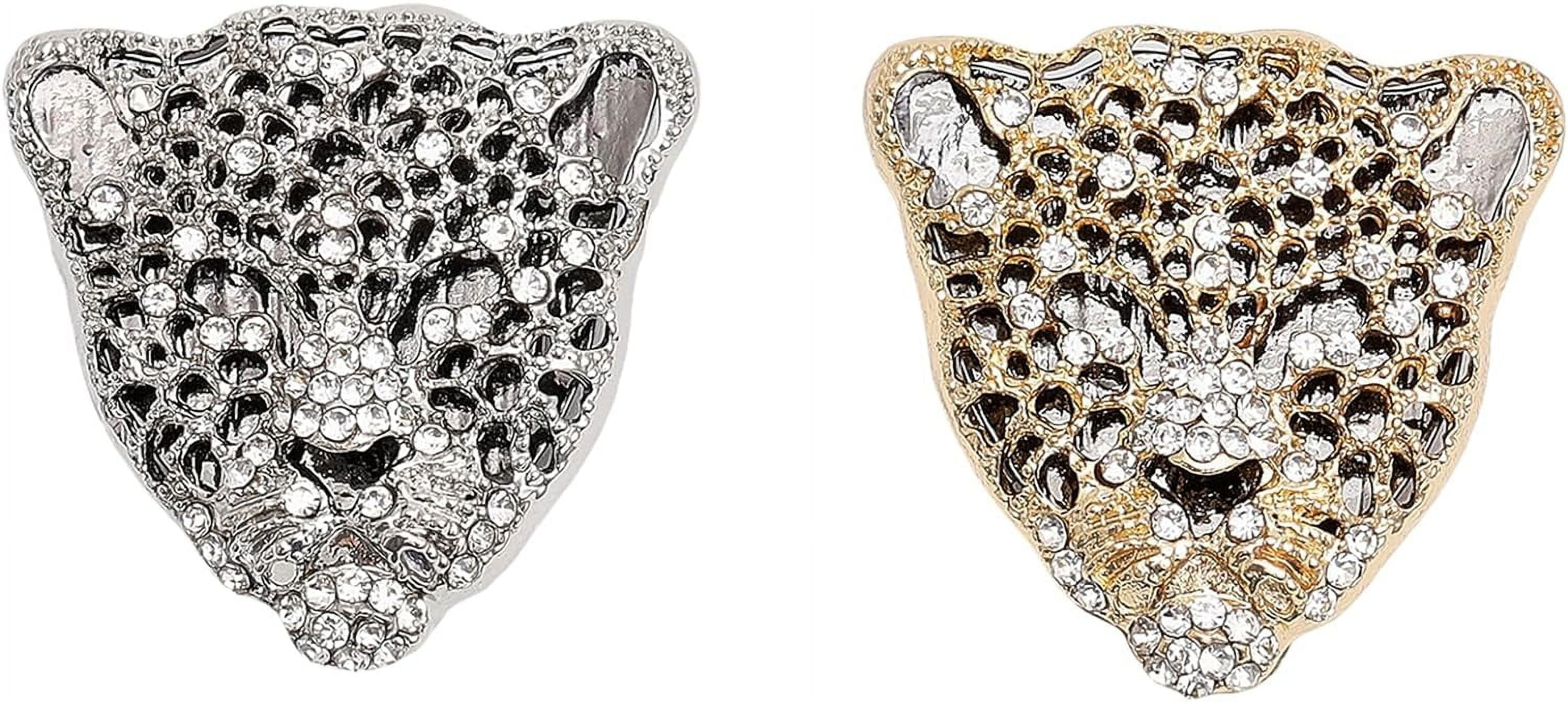 2Pcs 2 Colors Rhinestone Leopard Brooch Pin Alloy Animal Badge for ...