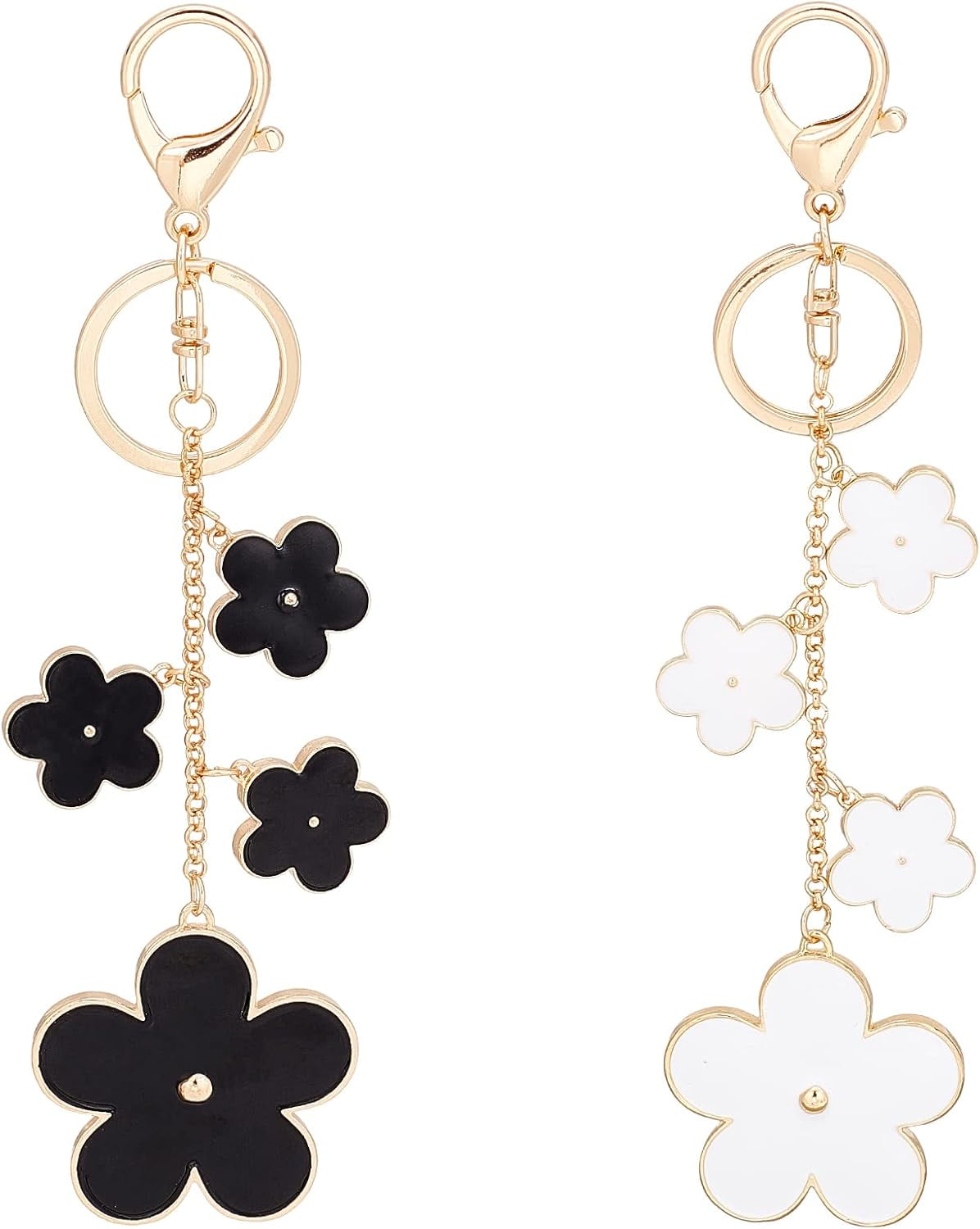 2Pcs 2 Colos Alloy Enamel Keychain with Iron Findings Flower Light Gold ...
