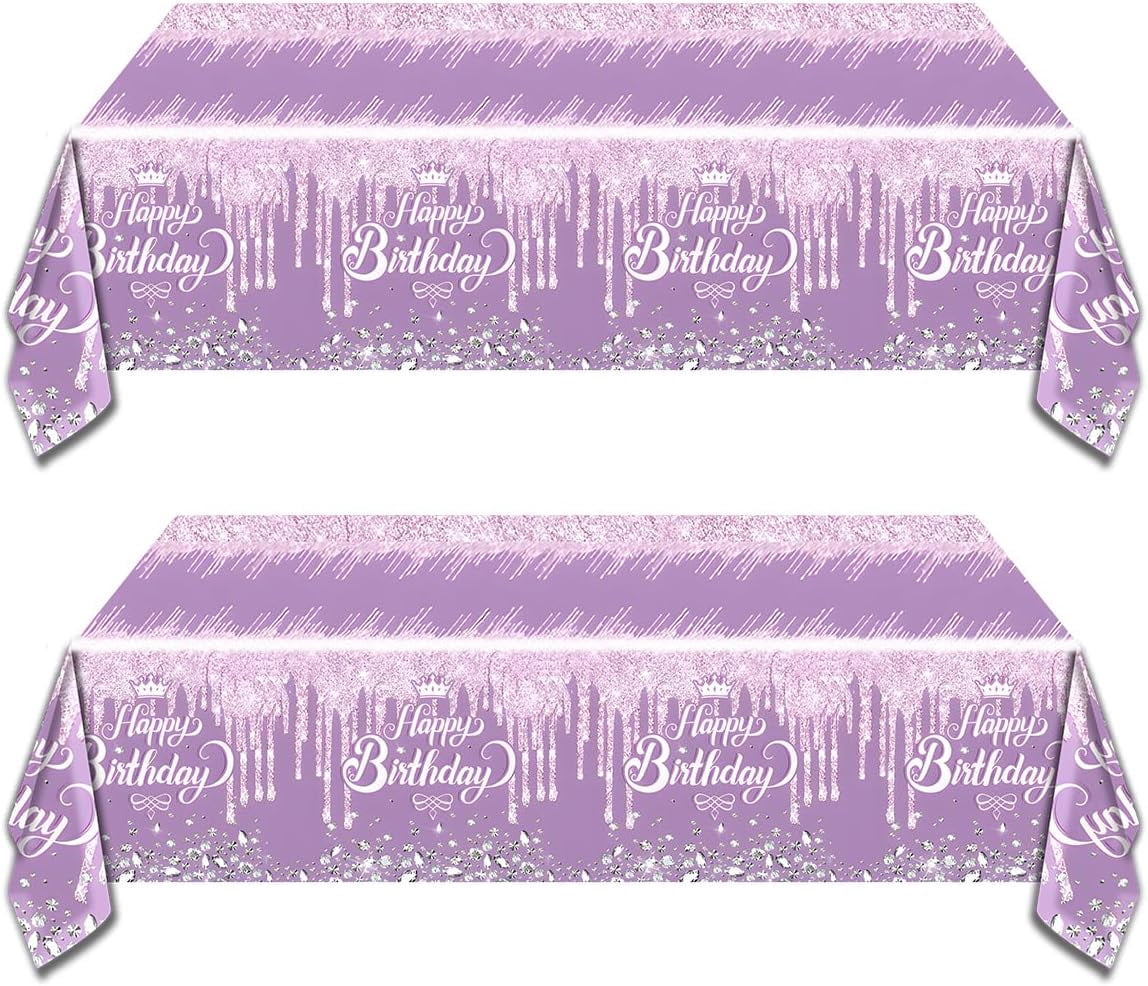 2Pcs, 2-Pack Purple and Silver Birthday Party Tablecloths, 54 x 71 Inch ...