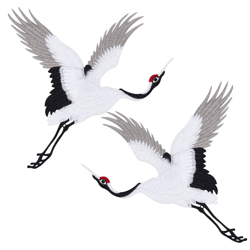2Pcs 2 Style Crane Pattern Water Soluble Computerized Embroidery Cloth ...