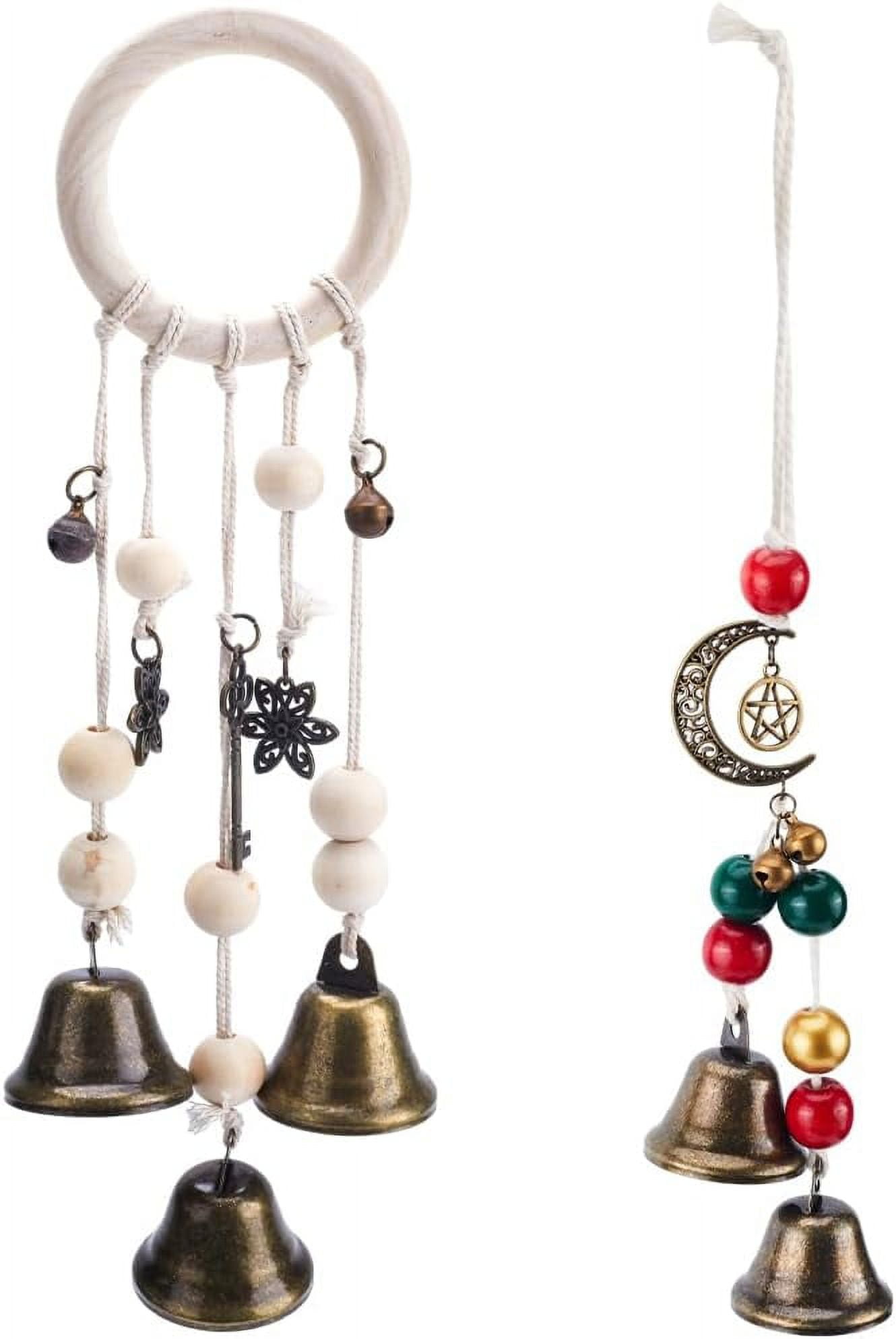 2Pcs 2 Style Iron Bells Magic Wind Chimes Door Knob Hanger with Wood ...
