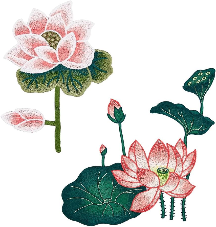 2Pcs 2 Style Lotus Flower Fabric Patche Handcrafted Embroidery Pieces ...