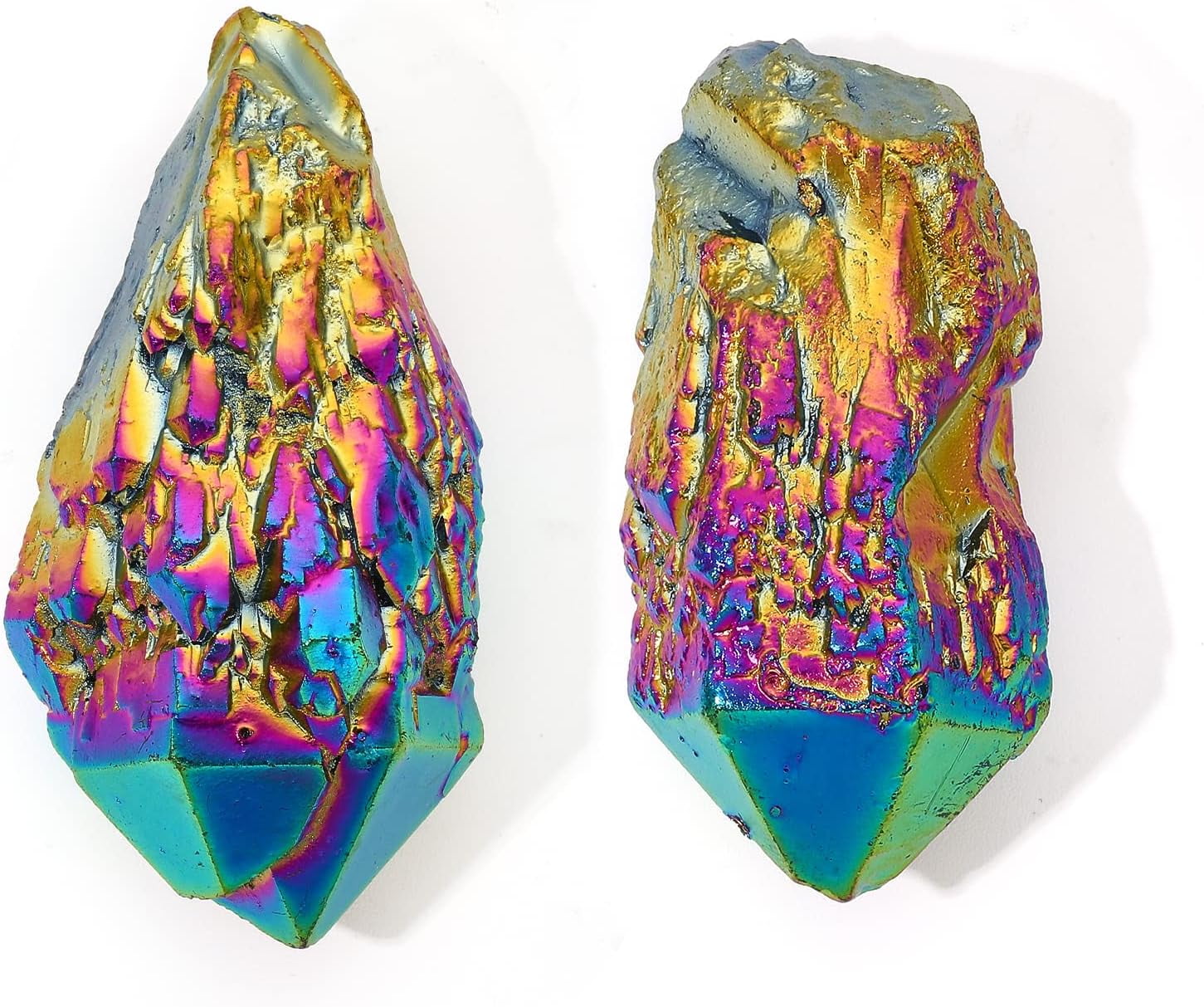 2Pcs 2 Style Natural Titanium Coated Rainbow Crystal Quartz Cluster Raw ...