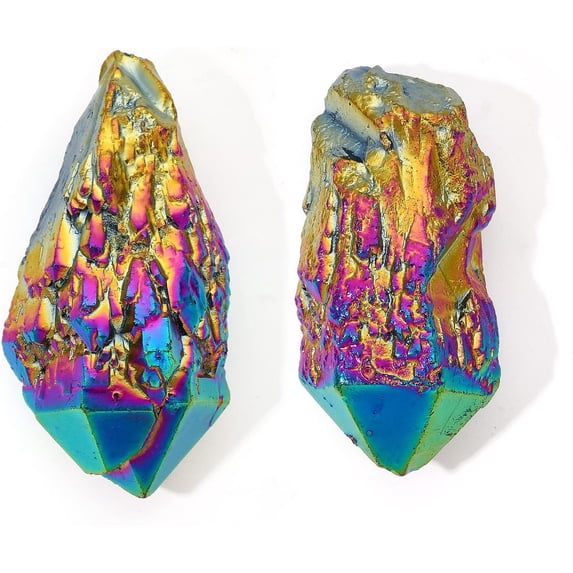 2Pcs 2 Style Natural Titanium Coated Rainbow Quartz Cluster Raw Quartz ...