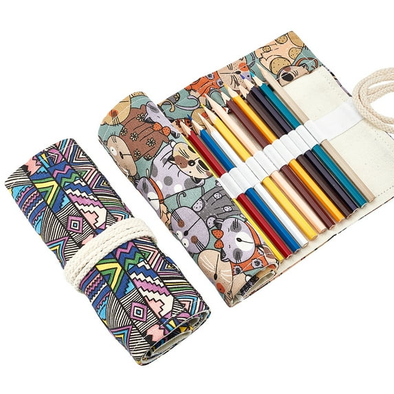 2Pcs 2 Style Pattern Handmade Canvas Pencil Roll Wrap Roll Up Pencil ...