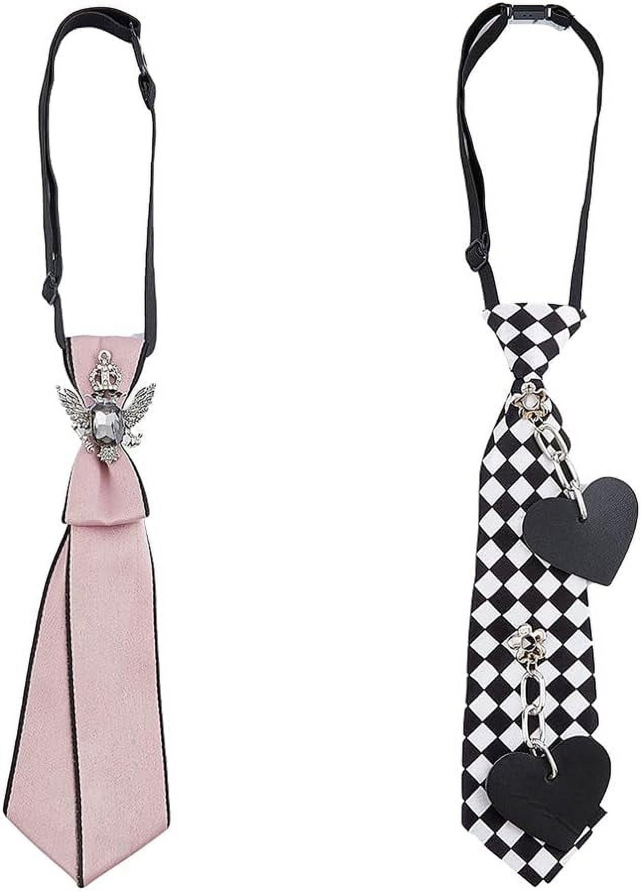 2Pcs 2 Style Pink and Plaid Adjustable Mini Necktie 400~490mm Long ...