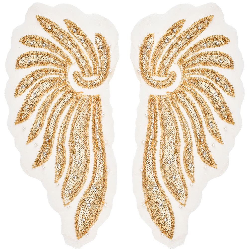 2Pcs 2 Styles Angel Wings Applique 3D Gold Sequin Lace Appliques ...